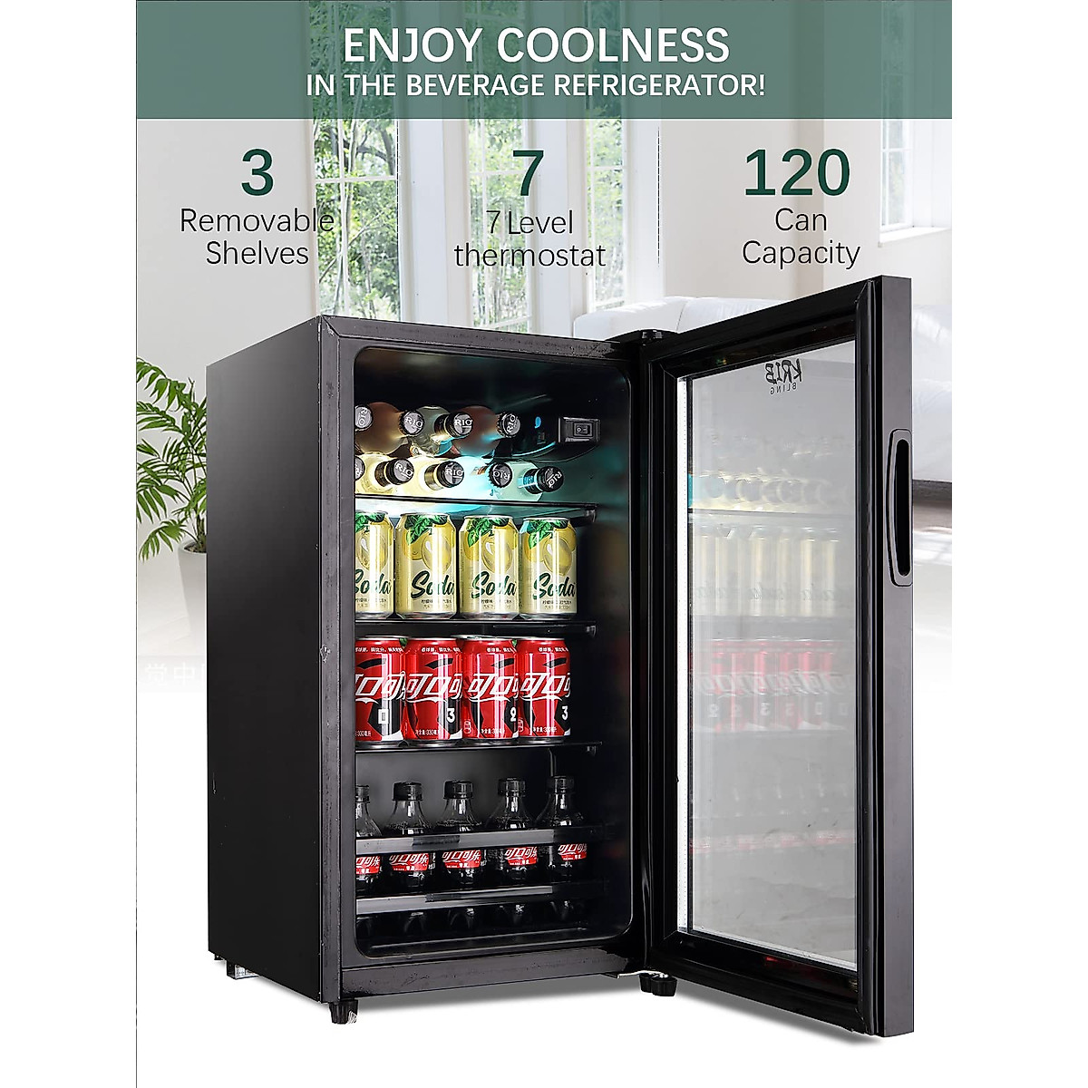 KRIB BLING Beverage Refrigerator and Cooler for 120 Cans, Mini Refrigerator with Wire Adjustable Shelving, Small Drink Dispenser Machine for Soda, Water, Beer, Wine for Dorm, Office, Bar