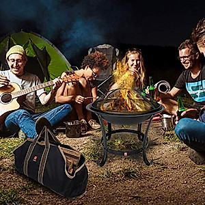 FireBeauty Fire Pit BBQ Grill Pit Bowl with Mesh Spark Screen Cover,Poker (Includes Tote Bag)