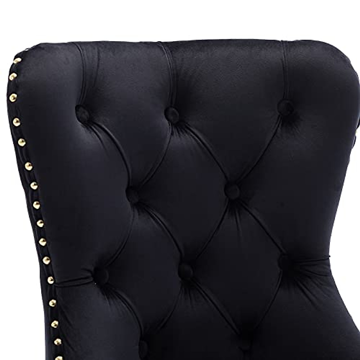 Guyou Black and Gold Vanity Chair Upholstered Velvet Home Office Desk Chair Swivel Desk Chair with Tufted Buttons for Bedroom (Black)