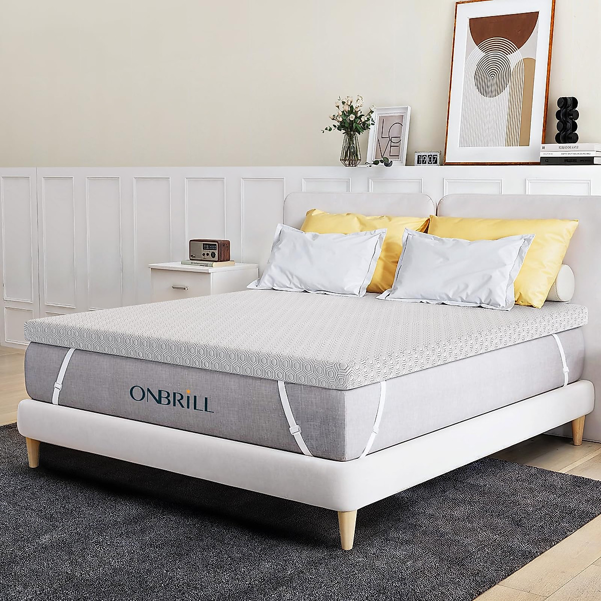 3 Inch Mattress Topper with Cover, Queen Size, Dual Layer Support Memory Foam Bed Toppers, Non-Slip, Breathable and Cool, Pressure Relief & Back Pain, CertiPUR-US Certification