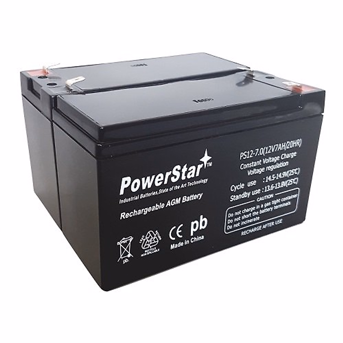 PowerStar 12v 7ah UPS Battery Replaces 7ah Enduring CB7-12, CB-7-12 - 2 Pack