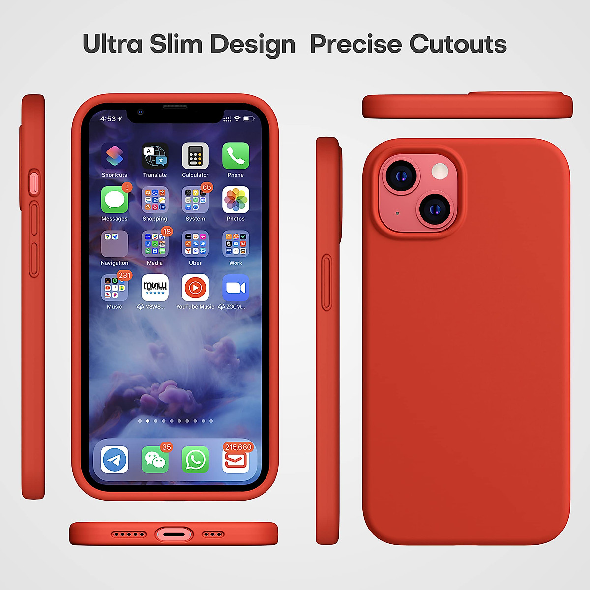 CellEver Heavy-Duty Silicone Case for iPhone 13 Mini - Two Shatterproof Glass Screen Protectors, Military Drop Protection, Scratch-Free Interior, Bright Red