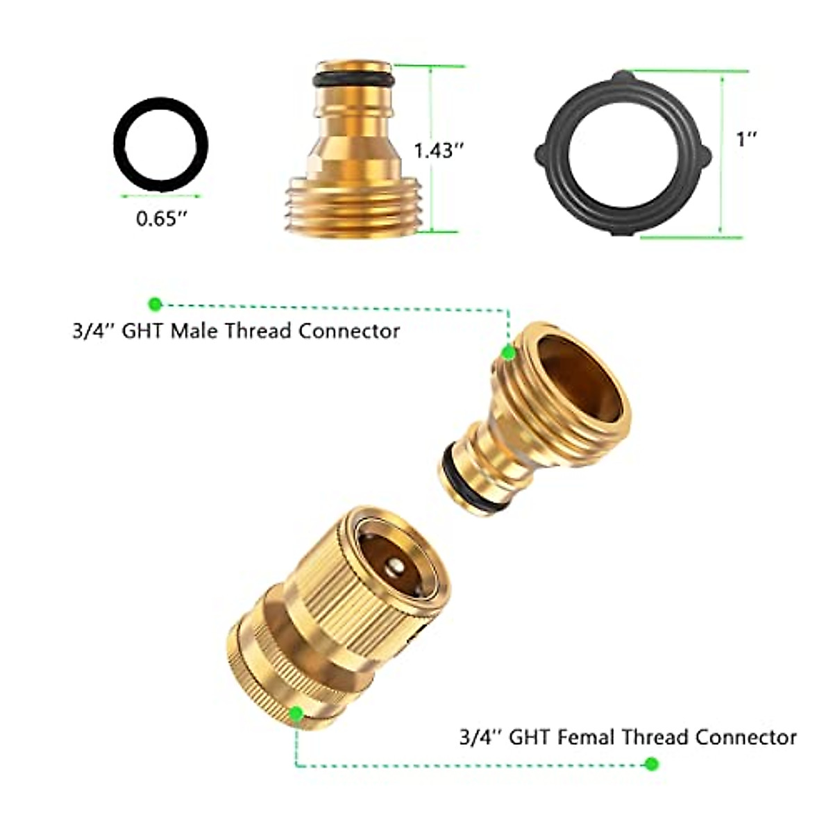 BoArt (6 Sets Garden Hose Quick Connector Set, Solid Brass 3/4 Inch Water Fitings Thread Easy Connect No-Leak Male Female