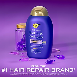 OGX Thick & Full + Biotin & Collagen Volumizing Conditioner, Nutrient-Infused Conditioner with Vitamin B7 Biotin Gives Hair Volume & Body for 72+ Hours, Sulfate-Free Surfactants, 13 fl. Oz