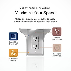 Storage Theory Power Perch Socket Outlet Shelf - Smart Home Essentials Organizer for Bathroom, Apartment, Dorm Room - Wall Shelves for Toothbrush, Echo, Speakers, Cell Phone Holder - White - 1pk