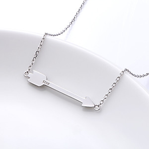 DAOCHONG Arrow Necklace S925 Sterling Silver Classic Love Polished Sideways Arrow Necklace (Necklace A)