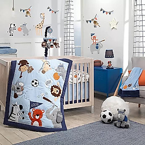 Lambs & Ivy Sports Fan 4-Piece Crib Bedding Set in Blue Safari Animals