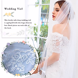 Salliy Aiosy Layer Wedding Veil Bridal Veil Embroidery Lace Edge Bride with Comb Cathedral Length Hair Accessories (White) (White)