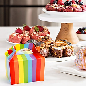 Hiceeden 50 Pack Colorful Treat Boxes, Rainbow Paper Gift Boxes, Gable Goodies Favor Party Boxes with Portable Handle for Valentines, Birthday, Wedding, Holidays, 5.7"x4.1"x3.7"