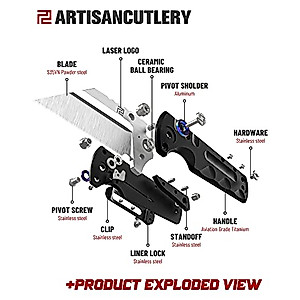 ARTISANCUTLERY Tactical Knife Proponent Folding Knife S35VN Steel Blade with Aviation Grade Titanium Alloy Handle Fixed Blade EDC Knife for Hunting,Camping and Outdoor 1820G Black