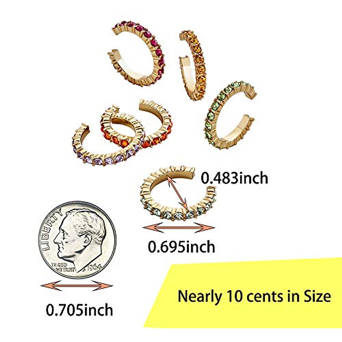 MOEPAPA Ear Cuff Colorful Clip on Hoop Earrings for Women 6pcs set