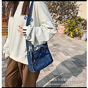 Denim Cowboy Bag Unisex Vintage Cowboy Hobo Handbag Shoulder Bag Travel School Office Bag B-Dark Blue