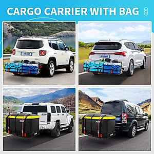 LWTURMRT 60"X21.6"X6" Hitch Cargo Carrier with Waterproof Cargo Bag(58"X20"X24"), Rust Resistant Baking Paint and Alloy Steel Material