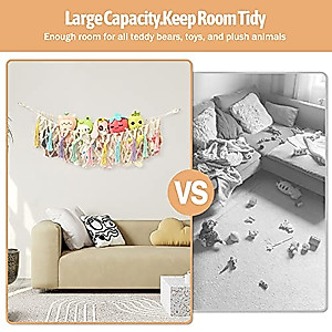 Stuffed Animal Net or Hammock, Macrame Plush Toy Holder, Large Handmade Wall Hanging Stuffed Animal Storage Mesh, Boho Doll Organizer Hammock for Kid's Room, Nursery, Bedroom, Playroom