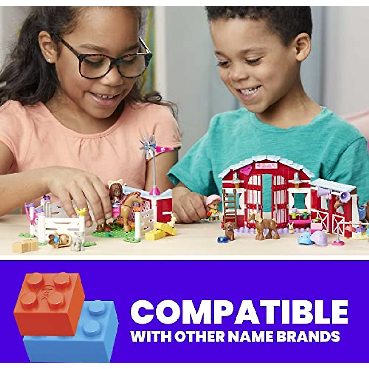 Mega Barbie Pets Horse Toy Building Set with 3 Micro-Dolls and Accessories, 9 Pets, Easy-to-Build Horse Stables Playset,