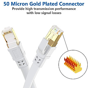 Cat 8 Ethernet Cable 50 ft High Speed Flat Internet Network RJ45 Cable Shielded 2000Mhz 40Gbps LAN Patch Cables Cords for Gaming, Xbox, PS5, PS4, PC, Router, Outdoor - Compatible for Cat7/Cat6a/Cat5e