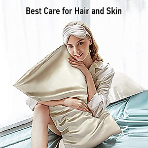 Silk Pillowcase 2 Pack for Hair and Skin,22 Momme 100% Mulberry Silk & Natural Wood Pulp Fiber Grade 6A Dual-Sided Silk Pillow Cases with Hidden Zipper,600 Thread Count(Champagne,Standard 20"x26")