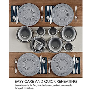 Pfaltzgraff Trellis Lodge 16 Piece Dinnerware Set, Service For 4, Gray