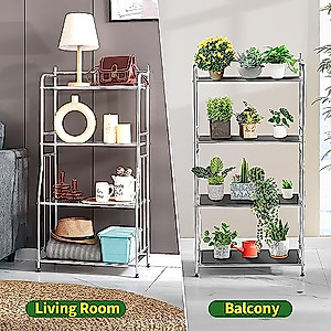 susunnus Stainless Steel Shelves 4 Tier, Pantry Shelves, Bathroom Shelves Organizer, Suitable for Kitchen & Bathroom, Total Load 120LB, 304 Stainless Steel & Durable & Waterproof & Gift Tools