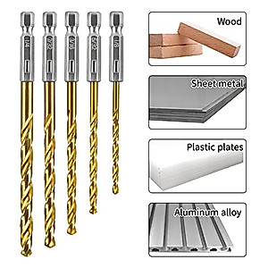 CaRoller Drill Bit Set 13 Piece Twist Hex Shank Quick Change High Speed Steel Titanium Coating for Metal, Aluminum Alloy and Plastic Wood 1/16" to 1/4"