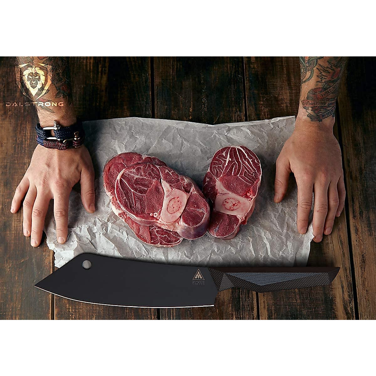 Dalstrong Hybrid Cleaver & Chef Knife - 8 inch - 'The Crixus' - Shadow Black Series - Razor Sharp Black Titanium Nitride Coated - High Carbon 7CR17MOV-X Vacuum Treated Steel - Sheath - NSF Certified