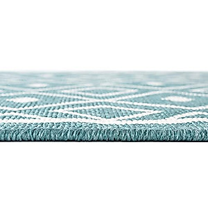 Unique Loom Outdoor Trellis Collection Area Rug Geometric Diamonds Flatweave Design, Tribal Inspired for Indoor/Outdoor Décor (7' 10 x 7' 10 Square, Teal)