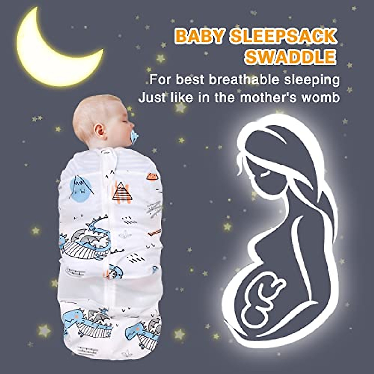 Elstey Baby Swaddle Sleep Sacks 100% Cotton Swaddle with Breathable Mesh & 2-Way Zipper Unisex Swaddling Wrap for Baby Boy Girl (Dinosaur, 0-3 Months Newborn)