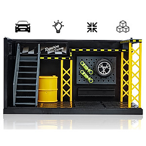 Gilumza Display Case DIY Simulation Scenario Die-cast Model with LED Light, Garage Scene Model for Motorcycle Toy Car Toys Collectibles Assemble (9x4x5inch)