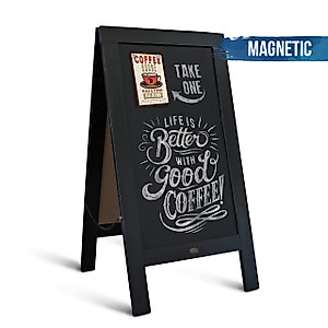A Frame Chalkboard by HBCY Creations: 40x20 Solid Wood A-Frame Sign Black Double-Sided Magnetic Board, Chalkboard Menu Board, for Restaurants, Cafés, Weddings - Heavy Duty Hinges
