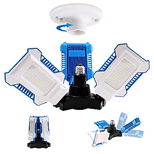 Radar Induction Motion Sensor LED Deformable Garage Light, 60W 8000lm 5000K Daylight, Human Body Induction, 3 Adjustable Panels, LED Ceiling Light for Garage Basement Workshop Warehouse, UL Listed