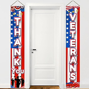 Veterans Day Decorations, 71" X 12" Thank You Veterans Banner Veterans Day Porch Sign Outdoor White Red Blue Veterans Day Banner Patriotic Door Decor Veterans Day Memorial Day Decorations
