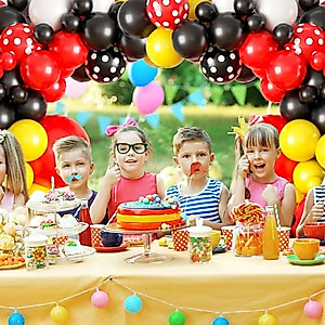 Black Yellow Red Balloon Garland Arch Kit,BTZO Cartoon Mouse Balloons Arch With Red Black Dots Balloons for Cartoon Mouse Theme Birthday Party Baby Shower Decorations
