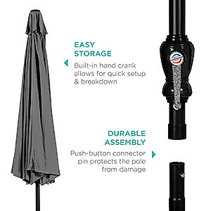 Best Choice Products 10ft Outdoor Steel Polyester Market Patio Umbrella w/Crank, Easy Push Button, Tilt, Table Compatible - Gray