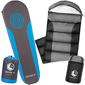 VENTURE 4TH Backpacking Warm Sleeping Bag with Self Inflating Sleeping Pad for Adults & Kids – Ideal for Hiking, Camping & Outdoor Adventures