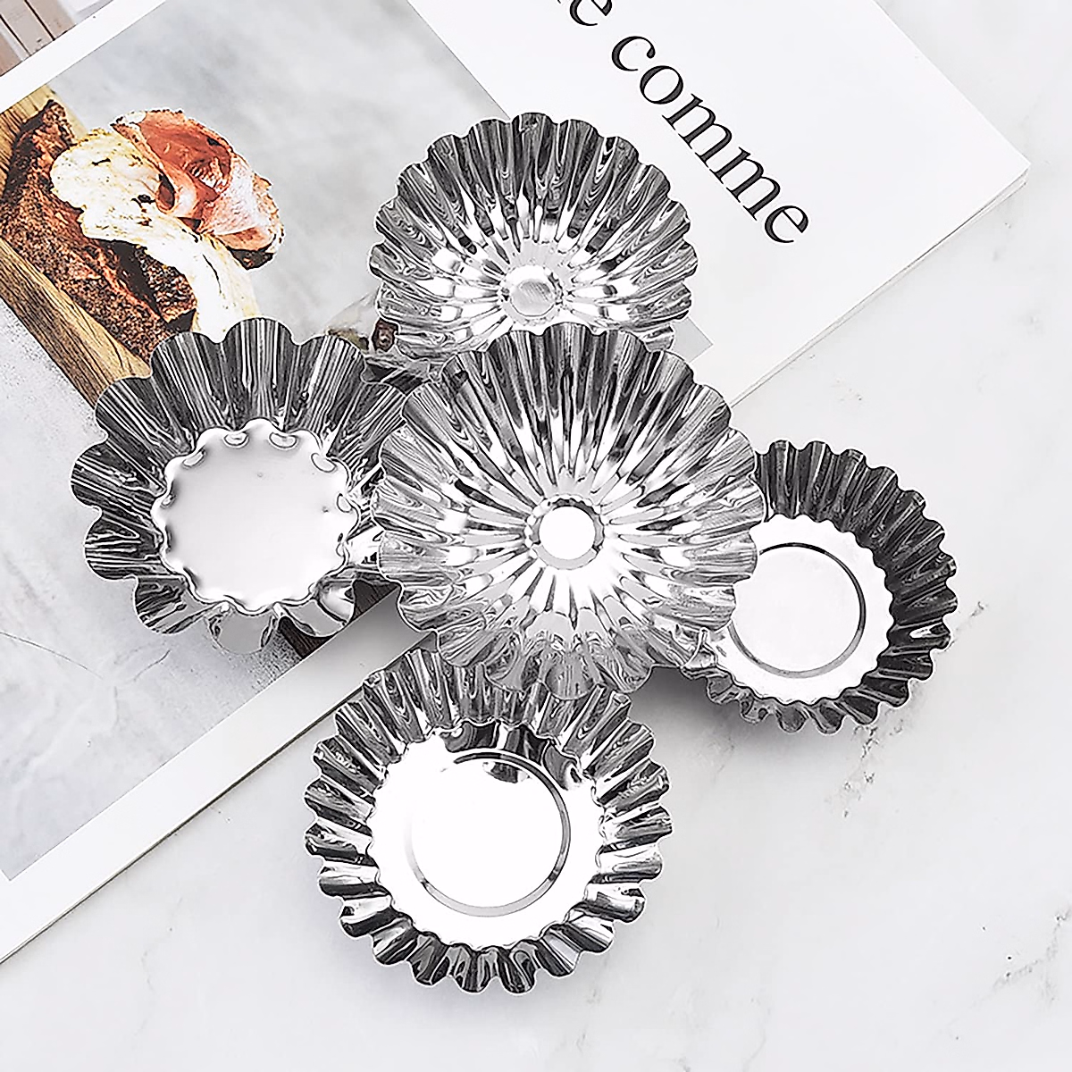 A-XINTONG 430 Stainless Steel Muffin Baking Cups Pack of 25 Pieces Reusable 5 Types Stainless Steel Mini Cupcake Molds, Nonstick Cupcake Liners Pastry Candy Molds Set DIY Cake Tools