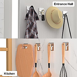 YAYINLI Towel Hooks - Adhesive Wall Hooks for Hanging Coat Robe Towels Hook, Heavy Duty Hooks Stick on Bathroom Bedroom Kitchen, Stainless Steel Rustproof Shower Hooks, 4 Pack