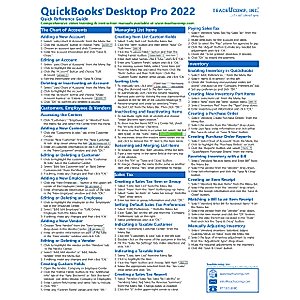 QuickBooks Desktop Pro 2022 Quick Reference Training Card - Laminated Tutorial Guide Cheat Sheet (Instructions and Tips)