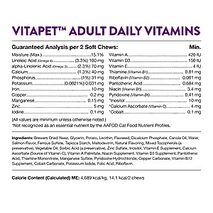 NaturVet VitaPet Senior Daily Vitamins for Cats Plus Glucosamine, Specifically Formulated to Provide Essential Minerals, 90 g, 60 Count