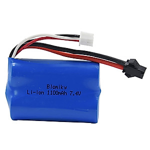 Blomiky 2 Pack 7.4V 1100mAh 8.51Wh Li-ion Rechargeable Battery with SM-2P Plug and 2 Charger Cable fit for H101 H103 RC Boat RC Car Vehicles Toy Force Battery 2