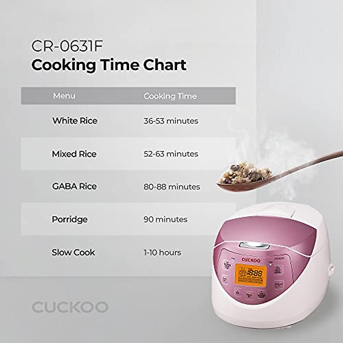 CUCKOO CR-0631F | 6-Cup (Uncooked) Micom Rice Cooker | 8 Menu Options: White Rice, Brown Rice & More, Nonstick Inner Pot, Made in Korea | White/Pink