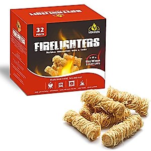 Veksun Fire Starters,Charcoal Starters Wood Wool Long Burning Natural Kindling for Fireplace,Campfire,Fire Pit, BBQ Grill,Wood Pellet Stove,Log Burner,Pizza Oven,Smokers 32 Pcs