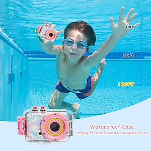 Luoba Kids Camera Waterproof Children Digital Camera for Kids Birthday Gifts Age 3-10,FHD Video Toddler Toy Camera for 3 4 5 6 7 8 Year Old Girls with 32GB Card (Pink)