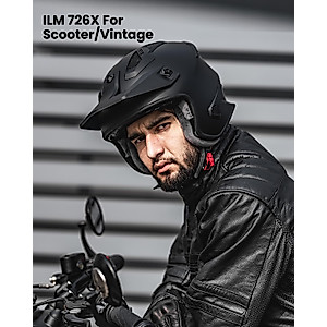 ILM Open Face Motorcycle 3/4 Half Helmet for Dirt Bike Moped ATV UTV Motocross Cruiser Scooter DOT Model 726X (Matte Black,M)