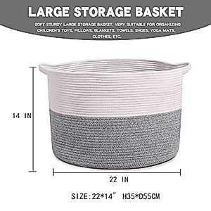 DECATHLON Extra Large Rope Storage Basket for Organizing Blanket Storage, Woven Baskets for Storage & Blanket Basket for Living Room, Boho Laundry Basket | Toy Basket for Blankets 22x14…