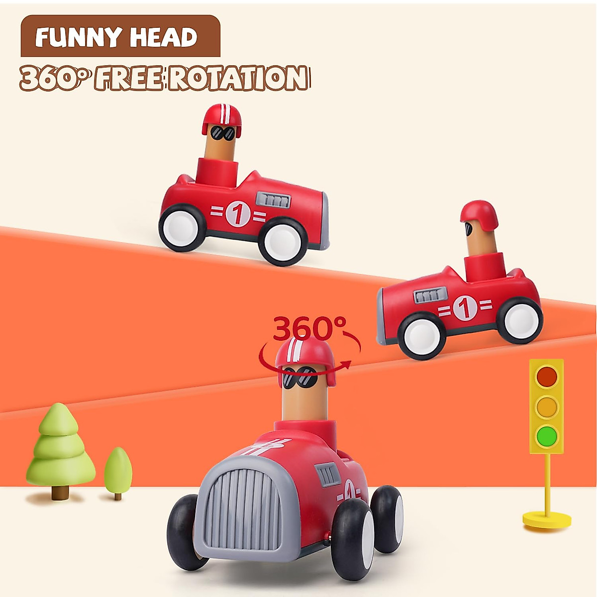 LiKee Toy Cars for Toddlers 1 2 3 4 Years Old Boy Girl, 4 Pcs Pull Back Cars for 18+ Months Baby Infant Gift, Kids Trucks Push and Go Back Friction Powered Vehicles (Transport)