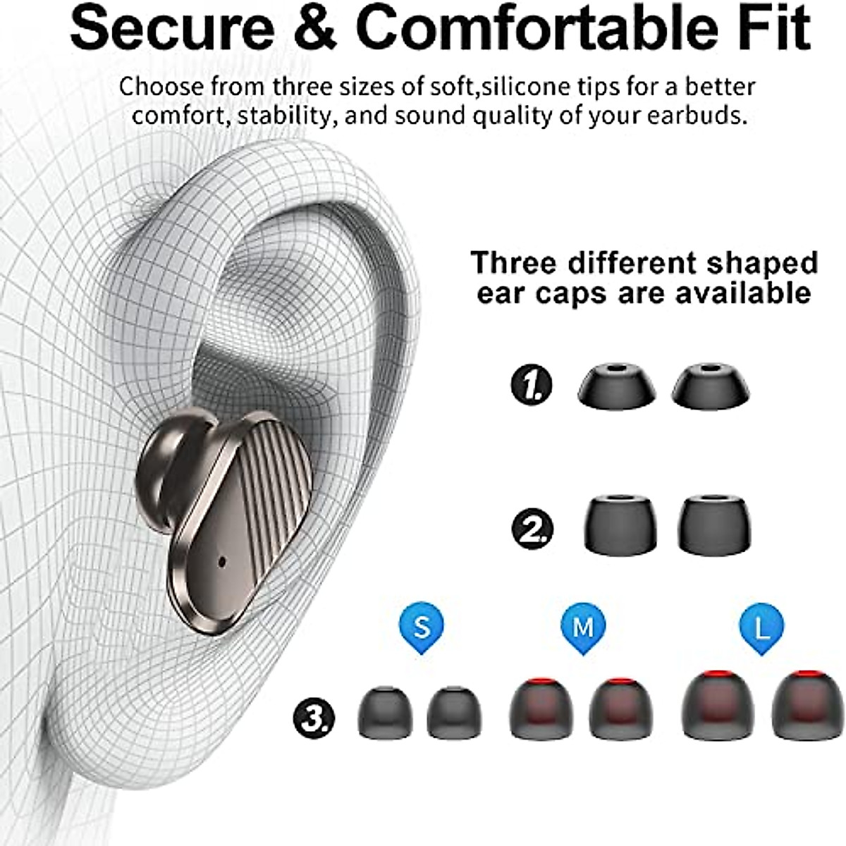 Wireless Earbuds 50H Playback Bluetooth Headphones with Wireless Charging Case IPX8 Waterproof Ear Buds in-Ear Earphones with Microphone for Android iOS iPhone, LED Power Display Headset