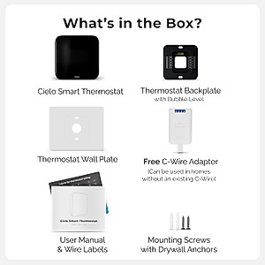 Cielo Smart Thermostat | Supports Conventional Systems up to (2H/2C) & Heat Pumps (4H/2C) | Alexa, Google, Siri Shortcuts, SmartThings, IFTTT | Touchscreen Color Display | Free C-Wire Adapter