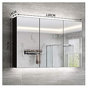 ROLTIN Bathroom Cabinet Triple Mirror Wall Mounted Solid Wood Modern Storage Cupboard,Bathroom Mirror Cabinet Wall Storage Cabinet with Mirror Wall Cupboard (Black 120cmx