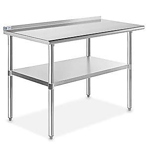 GRIDMANN Stainless Steel Kitchen Prep Table 48 x 24 Inches with Backsplash & Under Shelf, NSF Commercial Work Table for Restaurant and Home