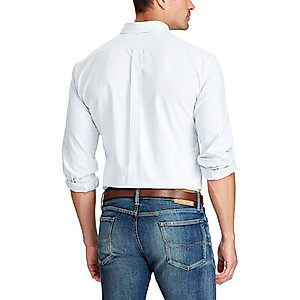 Polo Ralph Lauren Mens Classic Fit Oxford Longsleeve Buttondown Shirt (Blue White Stripe, Medium)